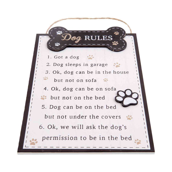 Dog Rules Plaque - White - Dog Krazy Gifts
